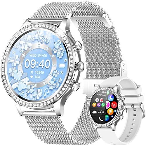 Smart Watch for Women(Call Receive/Dial),Smartwatch for Android iOS Phones,Activity Tracker for Heart Rate/Blood Oxygen/ Sleep Monitor, Bling Diamond Digital Watches with 3 Buttons,AI Voice Control