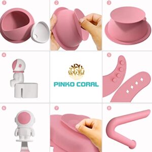 Pinko Coral Baby Led Weaning Supplies Silicone Baby Self Feeding Utensils with Suction Bowl Divided Plate Adjustable Baby Bib Soft Spoon Fork with Lid Drinking Cup Utensil