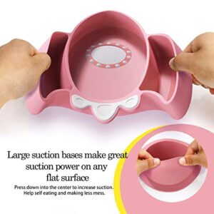 Pinko Coral Baby Led Weaning Supplies Silicone Baby Self Feeding Utensils with Suction Bowl Divided Plate Adjustable Baby Bib Soft Spoon Fork with Lid Drinking Cup Utensil