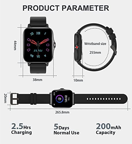 Iaret Smart Watch for Women Men (Answer/Make Call), Fitness Tracker for Android iOS Phones Waterproof Smartwatch 1.7" HD Full Touch Screen Activity Trackers Heart Rate Sleep Monitor Pedometer, Black