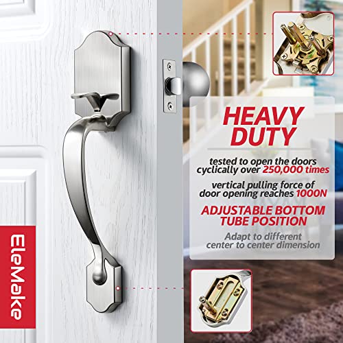 Front Door Handleset Entry Door Handle Set with Cove Knob for Right and Left Handed Sided Doors, Interior and Exterior Entrance Passage Lock, Satin Nickel