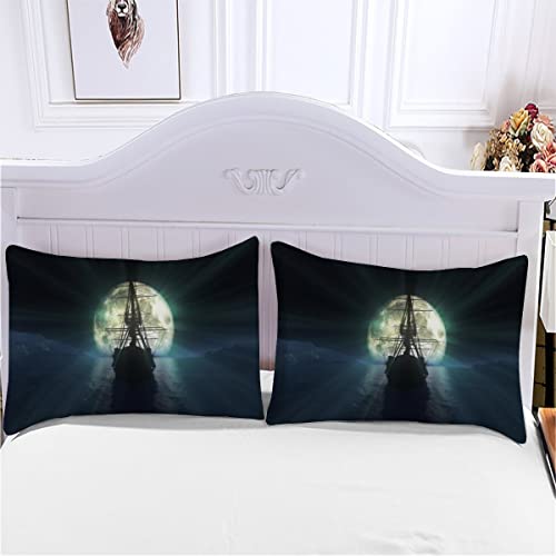 Quilt Cover Twin Size Battleship 3D Bedding Sets Moon Duvet Cover Breathable Hypoallergenic Stain Wrinkle Resistant Microfiber with Zipper Closure,beding Set with 2 Pillowcase