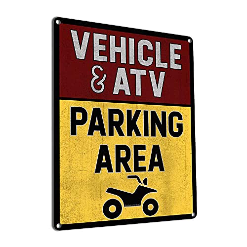 Vehicle & ATV Parking Area, 8.5 x 11.5 Inch Aluminum Yard Sign with Weathered Look, for Owners of ORVs, UTVs, Trucks, Cars, Side by Sides, Dune Buggies, Motorcycles AL-0912-RK3305_Center