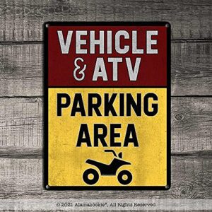 Vehicle & ATV Parking Area, 8.5 x 11.5 Inch Aluminum Yard Sign with Weathered Look, for Owners of ORVs, UTVs, Trucks, Cars, Side by Sides, Dune Buggies, Motorcycles AL-0912-RK3305_Center