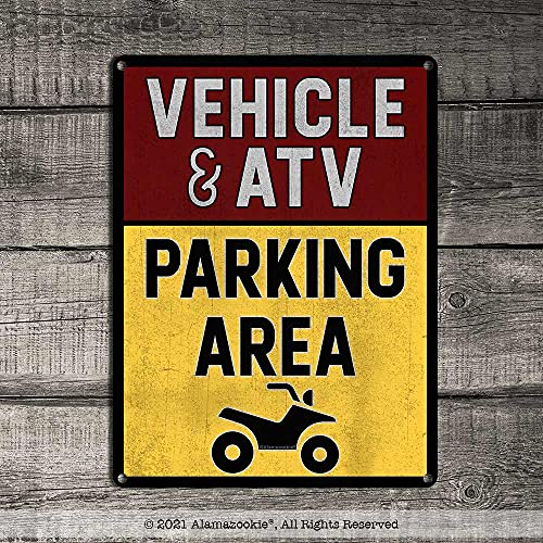 Vehicle & ATV Parking Area, 8.5 x 11.5 Inch Aluminum Yard Sign with Weathered Look, for Owners of ORVs, UTVs, Trucks, Cars, Side by Sides, Dune Buggies, Motorcycles AL-0912-RK3305_Center