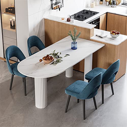 LAKIQ Modern Kitchen Dining Table Sintered Stone Dining Room Table with 3 Roman Column Legs Oval Rectangular Dining Table for Small Space Apartment-Table Only (White,47.2" L x 23.6" W x 29.5" H)