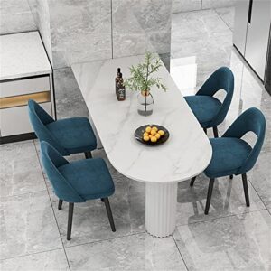 LAKIQ Modern Kitchen Dining Table Sintered Stone Dining Room Table with 3 Roman Column Legs Oval Rectangular Dining Table for Small Space Apartment-Table Only (White,47.2" L x 23.6" W x 29.5" H)