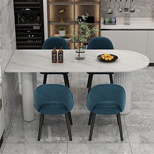 LAKIQ Modern Kitchen Dining Table Sintered Stone Dining Room Table with 3 Roman Column Legs Oval Rectangular Dining Table for Small Space Apartment-Table Only (White,47.2" L x 23.6" W x 29.5" H)