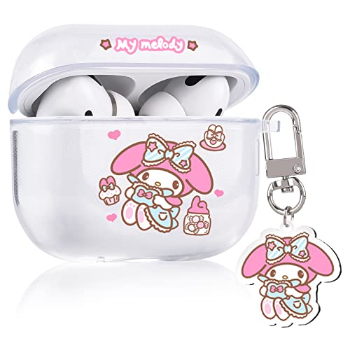 Anime Case Cover for AirPods Pro 2 (2022),Cute Cartoon Pink Bunny Pattern Soft Silicone Shockproof Protective Cover Kawaii Charging Case with Funny Rabbit Keychain for Women Kids