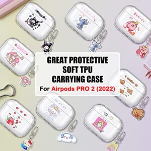 Anime Case Cover for AirPods Pro 2 (2022),Cute Cartoon Pink Bunny Pattern Soft Silicone Shockproof Protective Cover Kawaii Charging Case with Funny Rabbit Keychain for Women Kids