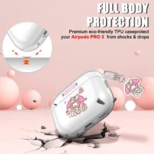 Anime Case Cover for AirPods Pro 2 (2022),Cute Cartoon Pink Bunny Pattern Soft Silicone Shockproof Protective Cover Kawaii Charging Case with Funny Rabbit Keychain for Women Kids