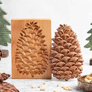 cosybeau custom cookie stamps molds for springerle, tragacanth, marzipan, russian pryanik, gingerbread, lebkuchen and tirggel, wooden cookie press for baking diy thanksgiving christmas (pine cones)