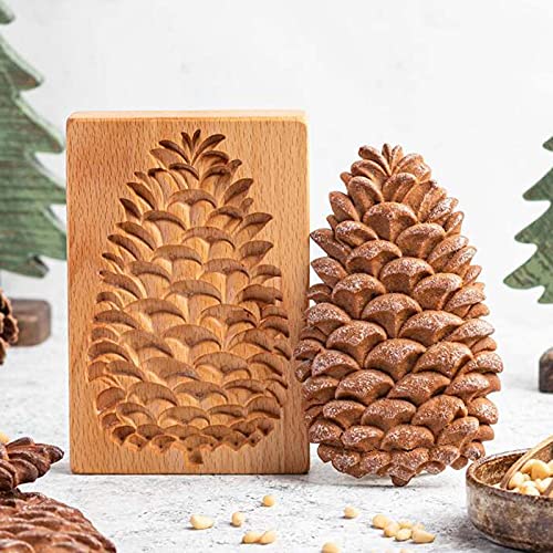 Cosybeau Custom Cookie Stamps Molds for Springerle, Tragacanth, Marzipan, Russian Pryanik, Gingerbread, Lebkuchen and Tirggel, Wooden Cookie Press for Baking DIY Thanksgiving Christmas (Pine Cones)