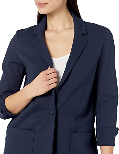 Amazon Essentials Women's Relaxed-Fit Soft Ponte Blazer, Navy, Medium