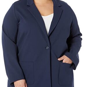 Amazon Essentials Women's Relaxed-Fit Soft Ponte Blazer, Navy, Medium