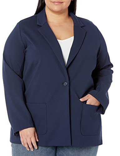 Amazon Essentials Women's Relaxed-Fit Soft Ponte Blazer, Navy, Medium