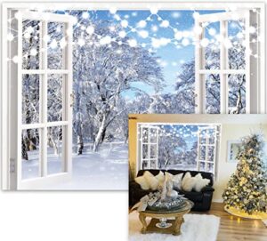 binqoo 7x5ft winter landscape window photography backdrop christmas snow trees scenery background baby shower kids birthday party portrait photo studio props