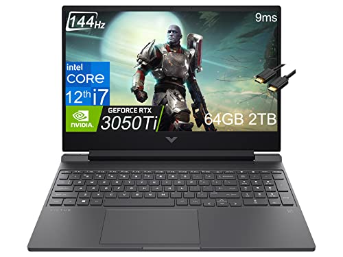 HP Victus 15t 15.6" FHD 144Hz Gaming Laptop (Intel 12th Gen i7-12650H, 64GB RAM, 2TB PCIe SSD, Geforce RTX 3050 Ti 4GB) 10-Core (Beat Ryzen 7 5800H), Backlit, Webcam, HDMI Cable, Windows 11 Home