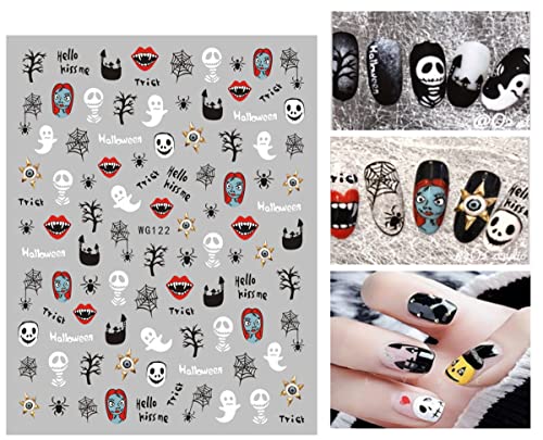 12 Sheets Halloween Nail Art Stickers Decals Self-Adhesive Pegatinas Uñas Cute Ghost Hat Castle Cat Skull Bat Nail Supplies Nail Art Design Decoration Accessories