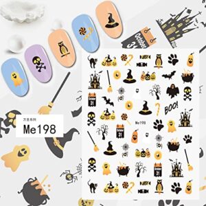 12 Sheets Halloween Nail Art Stickers Decals Self-Adhesive Pegatinas Uñas Cute Ghost Hat Castle Cat Skull Bat Nail Supplies Nail Art Design Decoration Accessories