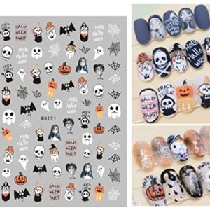 12 Sheets Halloween Nail Art Stickers Decals Self-Adhesive Pegatinas Uñas Cute Ghost Hat Castle Cat Skull Bat Nail Supplies Nail Art Design Decoration Accessories