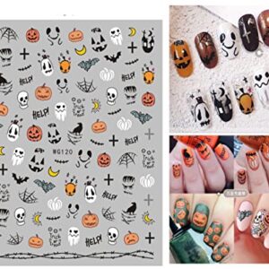 12 Sheets Halloween Nail Art Stickers Decals Self-Adhesive Pegatinas Uñas Cute Ghost Hat Castle Cat Skull Bat Nail Supplies Nail Art Design Decoration Accessories