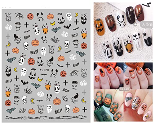 12 Sheets Halloween Nail Art Stickers Decals Self-Adhesive Pegatinas Uñas Cute Ghost Hat Castle Cat Skull Bat Nail Supplies Nail Art Design Decoration Accessories