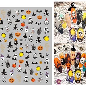 12 Sheets Halloween Nail Art Stickers Decals Self-Adhesive Pegatinas Uñas Cute Ghost Hat Castle Cat Skull Bat Nail Supplies Nail Art Design Decoration Accessories