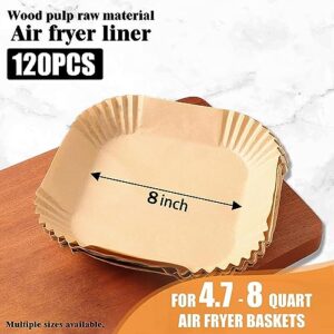 Air Fryer Disposable Paper Liners, 120 Pcs Square Airfryer Parchment Cooking Non-Stick Liner Accessories, Microwave Oven, Frying Pan, Oil-proof Air Fryers Filters Sheets for 5 6 7 8 Qt Baking Basket