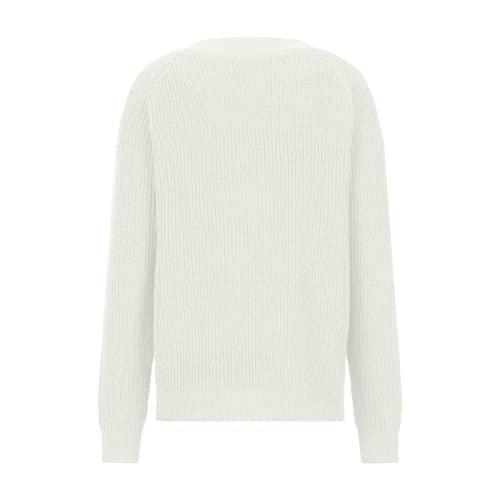 Womens Ribbed Knit Sweaters Long Sleeve Button Down V Neck Pullover Tops Casual Loose Plain Jumper Fall Winter White