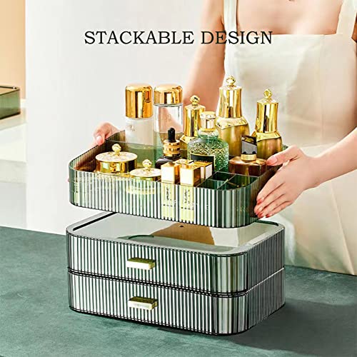 MIUOPUR Makeup Organizer with Stackable Drawers, Bathroom Vanity Organizers and Storage, Ideal for Desk and Dresser Countertops, Great for Cosmetics, skincare, Lipsticks, Nail Care -Green