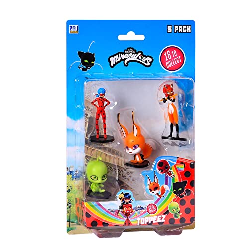 P.M.I. Miraculous Ladybug Designs Topeez | 5 Miraculous Ladybug Topeez Out of 16 Designs in 1 Pack | 4 Topeez and 1 Hidden Mystery Topeez | Licensed Kids’ Stationery (Assortment B)