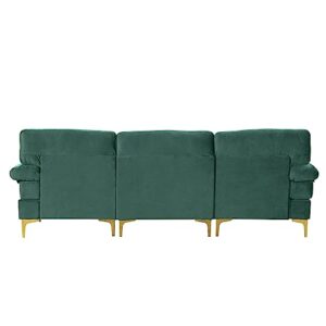 Casa Andrea Milano Modern Sectional Sofa L Shaped Velvet Couch, with Extra Wide Chaise Lounge and Gold Legs, Green