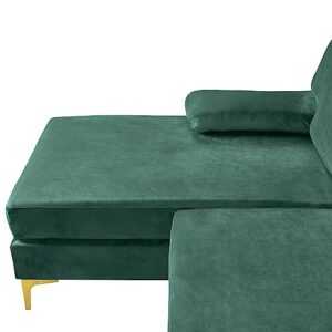 Casa Andrea Milano Modern Sectional Sofa L Shaped Velvet Couch, with Extra Wide Chaise Lounge and Gold Legs, Green