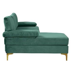 Casa Andrea Milano Modern Sectional Sofa L Shaped Velvet Couch, with Extra Wide Chaise Lounge and Gold Legs, Green