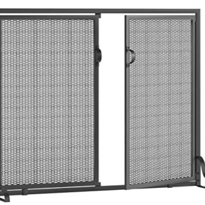 Kingson 37.8x30.7 in Fireplace Screen with Doors, 2-Pannel Handcrafted Solid Wrought Iron Decorative Mesh Classic Fire Spark Guard-Black