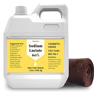 12 ounce sodium lactate for soap making & lotions, premium sodium lactate liquid, 60% concentration, cosmetic grade, moisturize anti-aging, makes soap harder and unmold faster