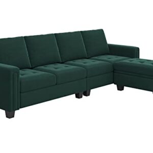 Belffin Velvet Reversible Sectional Sofa with Chasie Convertible Couch Storage Ottoman L Shaped 4-seat Green