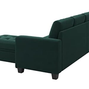 Belffin Velvet Reversible Sectional Sofa with Chasie Convertible Couch Storage Ottoman L Shaped 4-seat Green