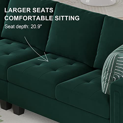 Belffin Velvet Reversible Sectional Sofa with Chasie Convertible Couch Storage Ottoman L Shaped 4-seat Green