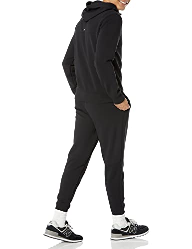 Amazon Essentials Men's Active Sweat Zip Through Hooded Sweatshirt (Available in Big & Tall), Black, Large