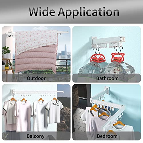 Clothes Drying Rack Retractable Wall Mounted Drying Racks 2 fold Indoor Collapsible Clothing Racks Space Saving Hanging Clothes Laundry Drying Rack for Room Organization Balcony Bathroom White