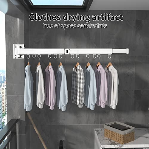 Clothes Drying Rack Retractable Wall Mounted Drying Racks 2 fold Indoor Collapsible Clothing Racks Space Saving Hanging Clothes Laundry Drying Rack for Room Organization Balcony Bathroom White