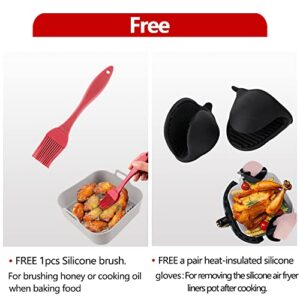 Vilei 2PCS Air Fryer Silicone Liners 8 Inch Square Food Safe Non-Stick Air fryers Basket Oven Accessories, Reusable Replacement of Flammable Parchment Liner Paper Fits above 6 QT Square Air Fryers