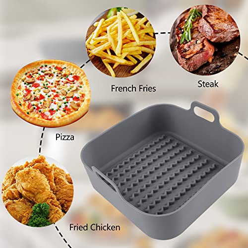 Vilei 2PCS Air Fryer Silicone Liners 8 Inch Square Food Safe Non-Stick Air fryers Basket Oven Accessories, Reusable Replacement of Flammable Parchment Liner Paper Fits above 6 QT Square Air Fryers