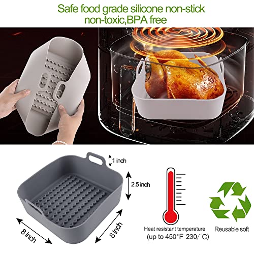 Vilei 2PCS Air Fryer Silicone Liners 8 Inch Square Food Safe Non-Stick Air fryers Basket Oven Accessories, Reusable Replacement of Flammable Parchment Liner Paper Fits above 6 QT Square Air Fryers