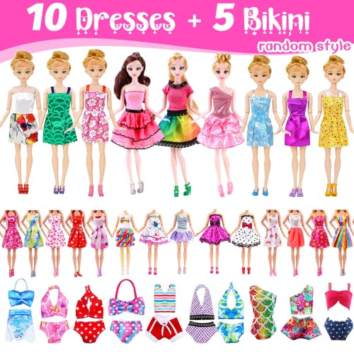 50 Pcs Doll Clothes Outfit for 11.5 Inch Doll, Doll Accessories Collection with 3 Princess Dresses+10 Dressest+6 Tops+6 Pants+5 Bikinis+5 Accessories+5 Bags+10 Shoes(Random Style)