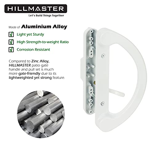 HILLMASTER Patio Sliding Glass Door Handle Replacement Set Mortise Style Reversible Design Non-keyed Sliding Patio Door Handles, White Diecast Finish Fits 3-15/16” Screw Hole Spacing