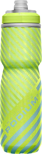 CamelBak Podium Chill Insulated Bike Water Bottle - Easy Squeeze Bottle - Fits Most Bike Cages - 24oz, Lime/Blue Stripe