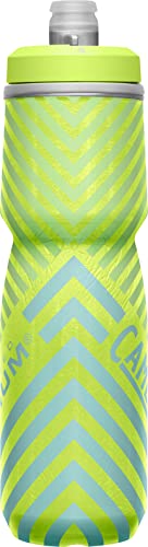 CamelBak Podium Chill Insulated Bike Water Bottle - Easy Squeeze Bottle - Fits Most Bike Cages - 24oz, Lime/Blue Stripe